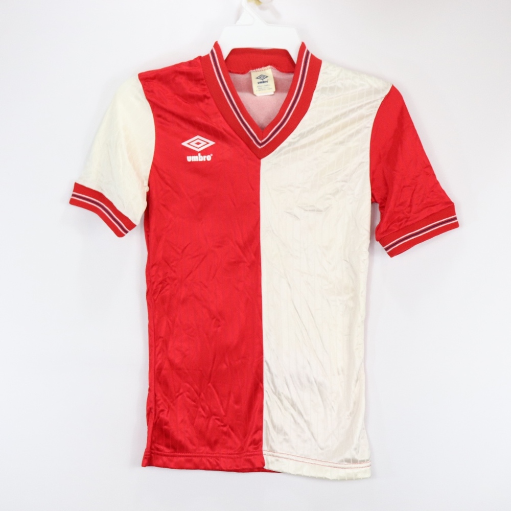 80s New Umbro Mens Small Striped Soccer Jersey Red - Gem